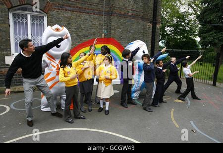 The Olympic Mascot Wenlock Left And The Paralympic Mascot Mandeville Strike An Usain Bolt Pose
