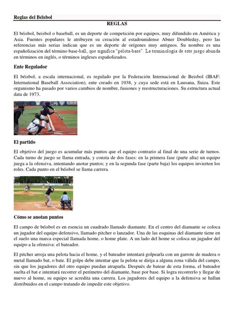 Reglas Del Béisbol Pdf Campo De Béisbol Lanzador