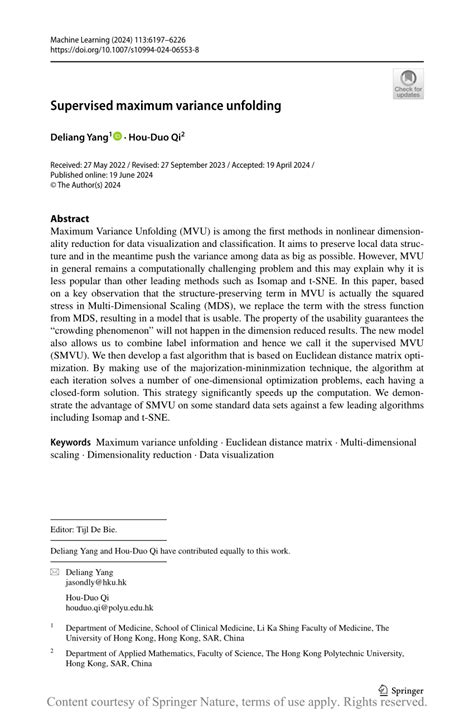 Pdf Supervised Maximum Variance Unfolding