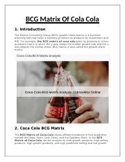BCG Matrix Of Cola Cola Docx BCG Matrix Of Cola Cola Introduction The Boston Consulting