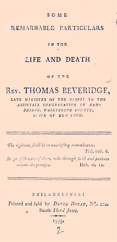 Thomas Beveridge 1749 1798 — Log College Press Annex