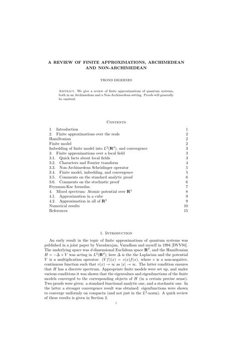 Pdf A Review Of Finite Approximations Archimedean And Non Archimedean