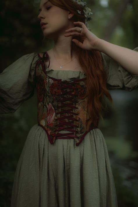 Renaissance Corset Bodice Stays In Dark Red Floral Tapestry Etsy