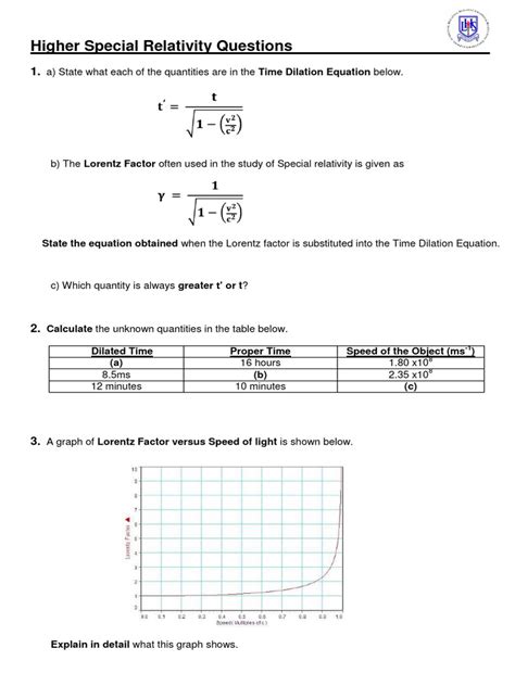 25387 22 H Special Relativity Questions Pdf Special Relativity Theory Of Relativity