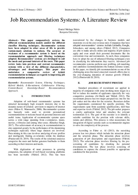 Pdf Job Recommendation Systems A Literature Review