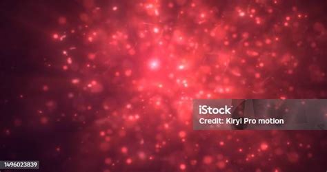 추상적인 붉은 에너지 입자와 점들이 보케 효과와 흐릿한 배경으로 축제를 장식하는 빛나는 비행 불꽃 기포에 대한 스톡 사진 및 기타 이미지 Istock