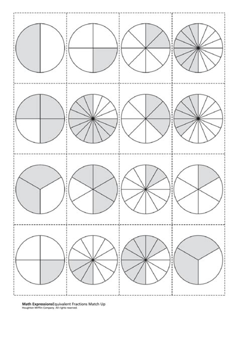 Math Expressions Equivalent Fractions Match Up Worksheet Printable