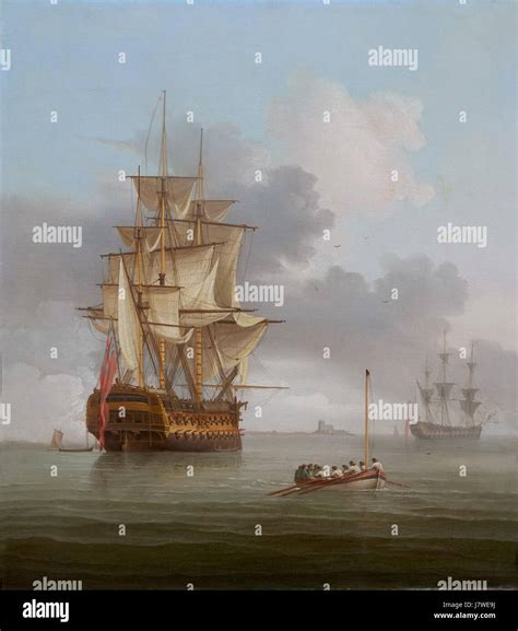 This Painting By Thomas Whitcombe Depicts A Naval Scene With A Becalmed