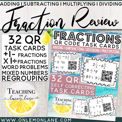 Adding Subtracting Multiplying Dividing Fractions Task Cards Qr Code