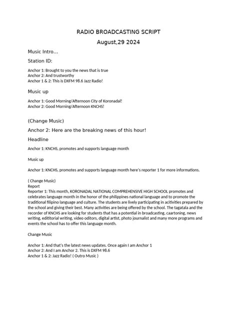 Radio Broadcasting Script 1 Pdf