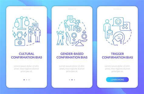 Confirmation Bias In Recruitment Blue Gradient Onboarding Mobile App Screen Walkthrough 3 Steps