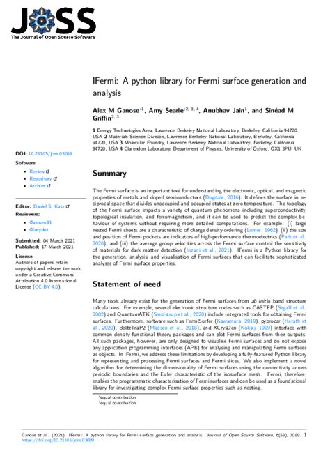 Pdf Ifermi A Python Library For Fermi Surface Generation And Analysis