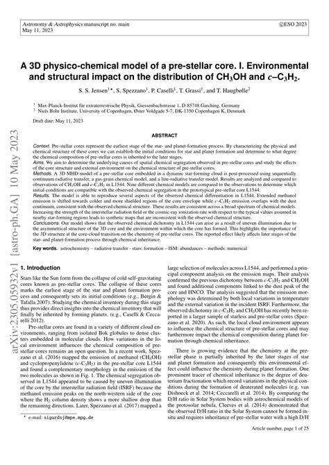Pdf A 3d Physico Chemical Model Of A Pre Stellar Core I