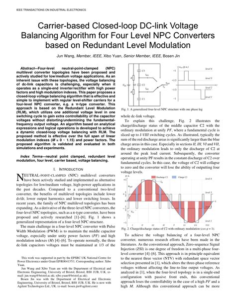Pdf Carrier Based Closed Loop Dc Link Voltage Balancing Algorithm For Four Level Npc