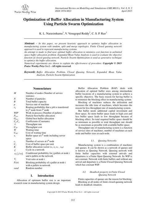 Pdf Optimization Of Buffer Allocation In Manufacturing System Using Particle Swarm Optimization