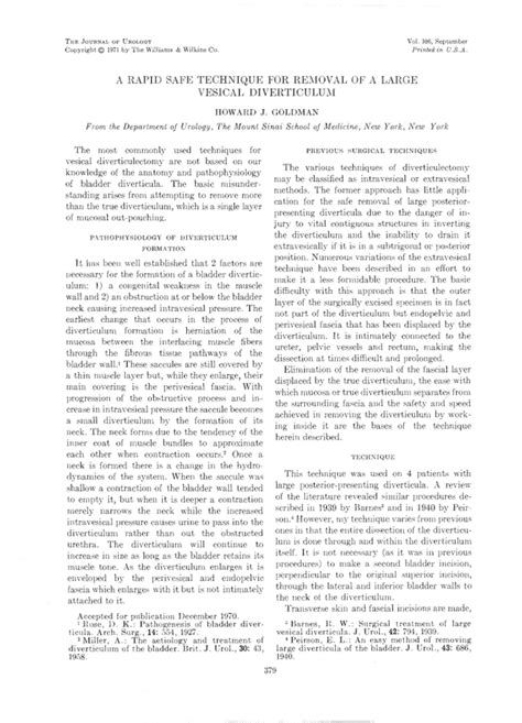 A Rapid Safe Technique For Removal Of A Large Vesical Diverticulum Journal Of Urology