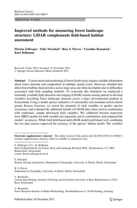 Pdf Improved Methods For Measuring Forest Landscape Structure Lidar Complements Field Based