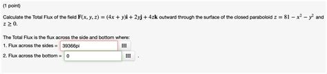 Solved 1 Point Calculate The Total Flux Of The Field F X Chegg Com