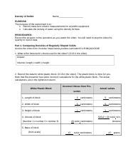Chem Density Docx Density Of Solids Name PURPOSE The Purpose Of The Experiment Is To O