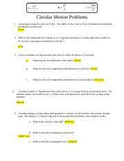 Circular Motion Problems And Solutions Course Hero