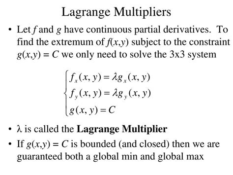 PPT Section 15 3 Constrained Optimization Lagrange Multipliers PowerPoint Presentation ID