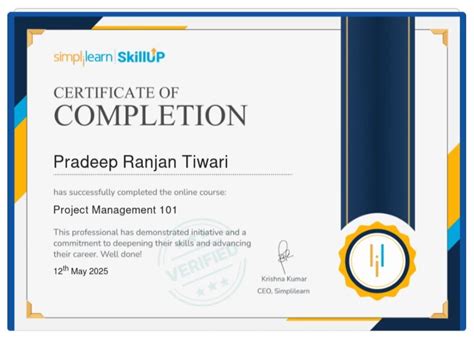 Certified In Project Management With Simplilearn Pradeep Ranjan Tiwari Posted On The Topic