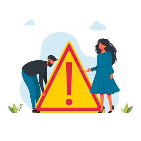 Tiny People Standing Near Caution Sign Attention System Error Concept