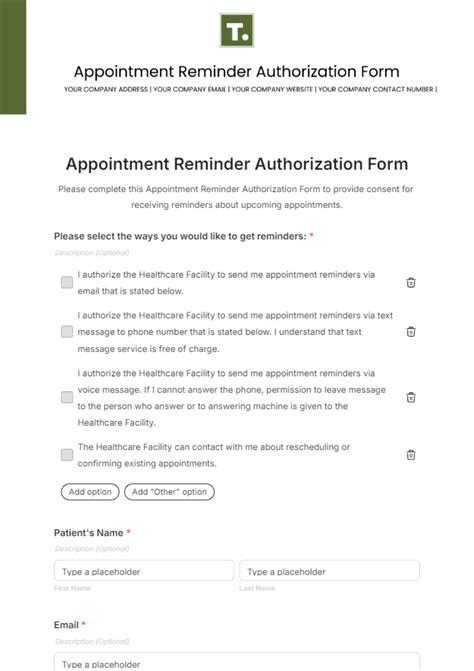 Free Appointment Reminder Authorization Form Template To Edit Online
