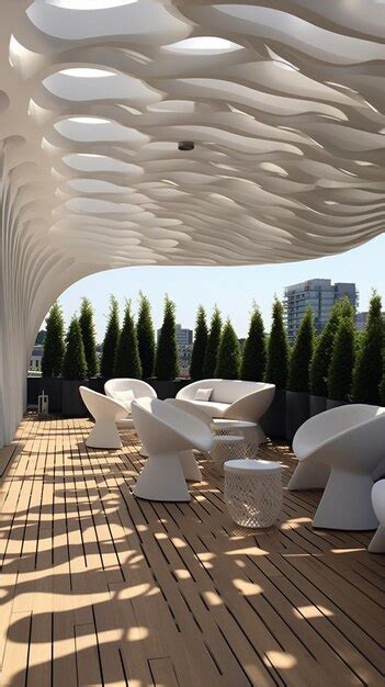 There Is A Large White Canopy Over A Wooden Deck Generative Ai Premium AI Generated Image