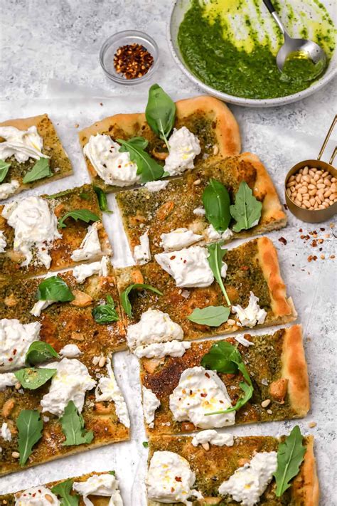 Thin And Crispy Burrata Cheese And Pesto Pizza Well Seasoned Studio