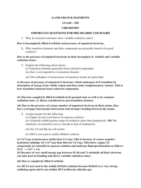 D And F Block Elements Class Xii Pdf Transition Metals Lanthanide