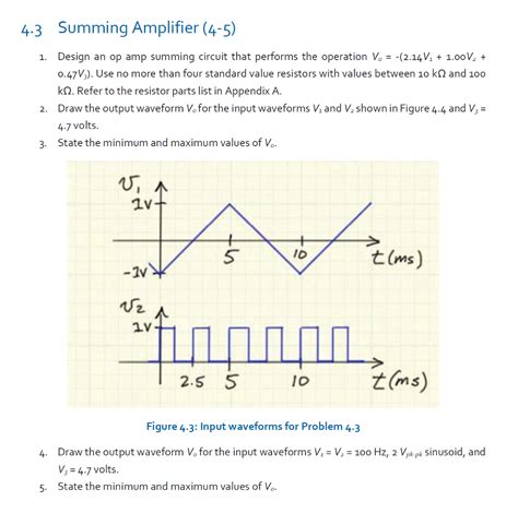 Solved Design An Op Summing Circuit That Performs The Chegg