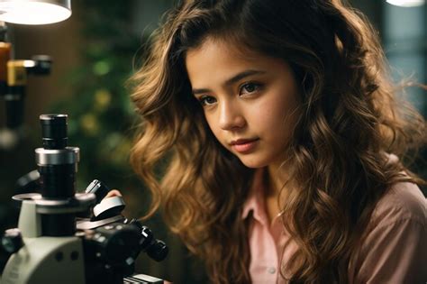 Premium Photo Cute Girl Looking Through Microscope