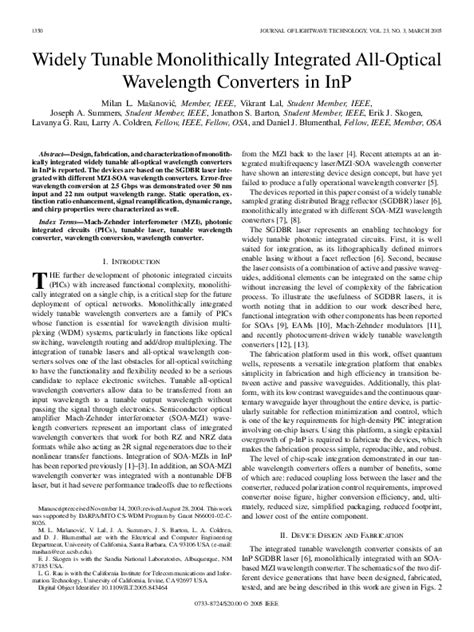 Pdf Widely Tunable Monolithically Integrated All Optical Wavelength Converters In Inp