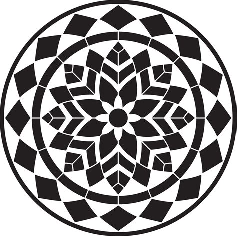 Vector Black Monochrome Round Pattern Mosaic Circle Geometric Ornament Sketchy Flower
