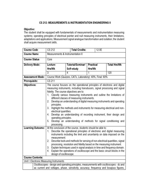 Cs 212 Course Outline New Download Free Pdf Instrumentation Electrical Engineering