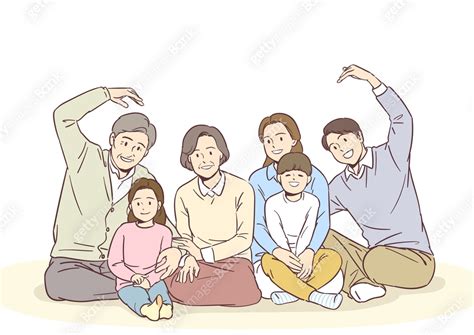 라인아트 일러스트기법 가족 함께함 컨셉 사랑 컨셉 가정의달 홀리데이 어버이날 홀리데이 대가족 가족 손가락하트 손짓 이미지