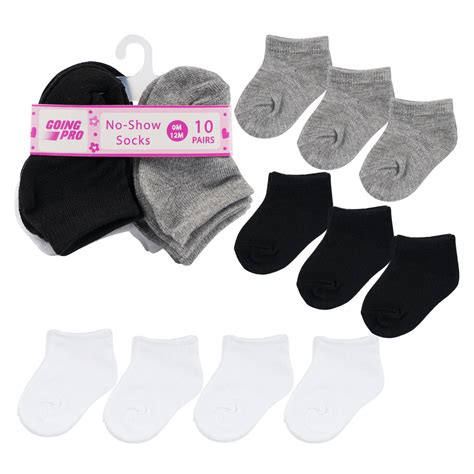 Wholesale 10pk Girls No Show Socks Sizes 0 12m White Heather Gray Black