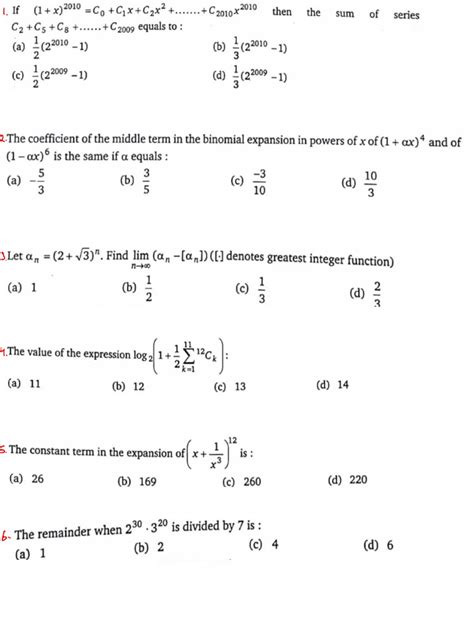 Binomial Theorem Test Pdf