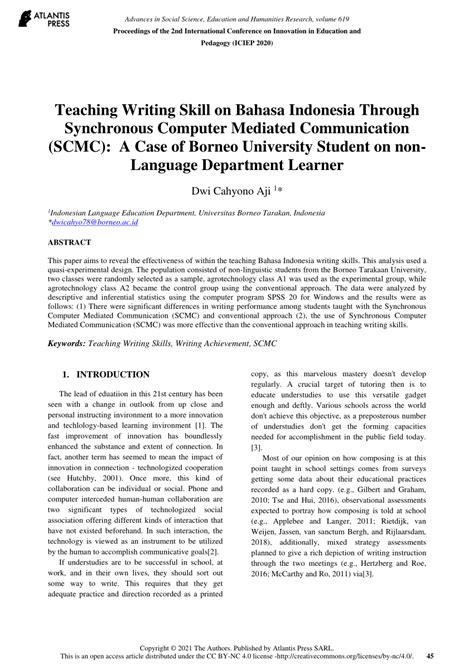 Pdf Teaching Writing Skill On Bahasa Indonesia Through Synchronous Computer Mediated