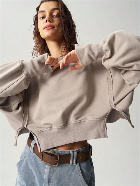 Shein Usa Oversized Long Sleeve Sweatshirt For Outdoor Cropped