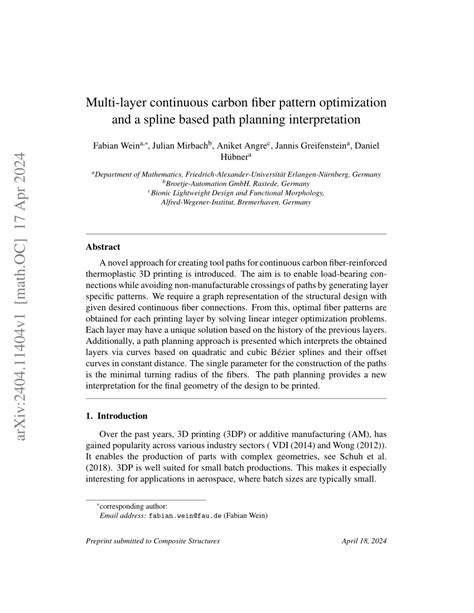 Pdf Multi Layer Continuous Carbon Fiber Pattern Optimization And A Spline Based Path Planning