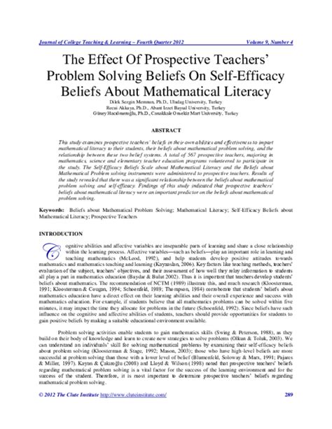 Pdf The Effect Of Prospective Teachers Problem Solving Beliefs On Self Efficacy Beliefs About