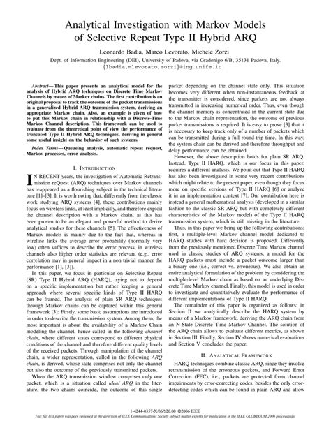 Pdf Wlcp2 03 Analytical Investigation With Markov Models Of Selective Repeat Type Ii Hybrid Arq