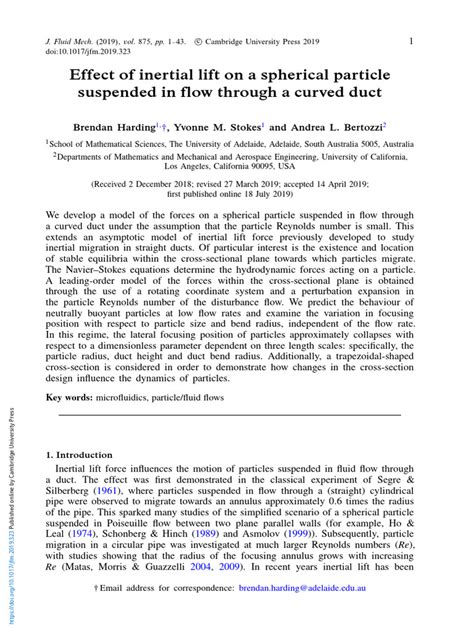 Effect Of Inertial Lift On A Spherical Particle Suspended In Flow