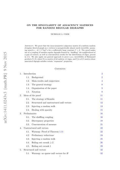 Pdf On The Singularity Of Adjacency Matrices For Random Regular Digraphs