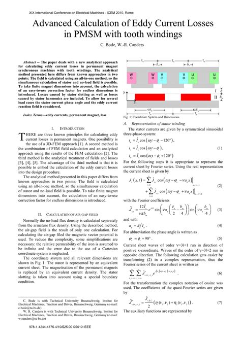 Pdf Advanced Calculation Of Eddy Current Losses In Pmsm With Tooth