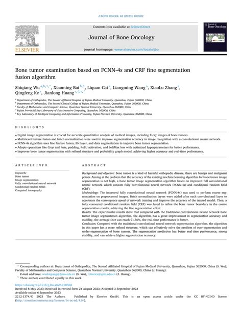 Pdf Bone Tumor Examination Based On Fcnn 4s And Crf Fine Segmentation Fusion Algorithm