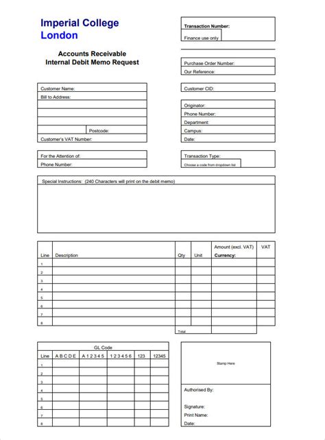 Debit Memo Request Form Templateral