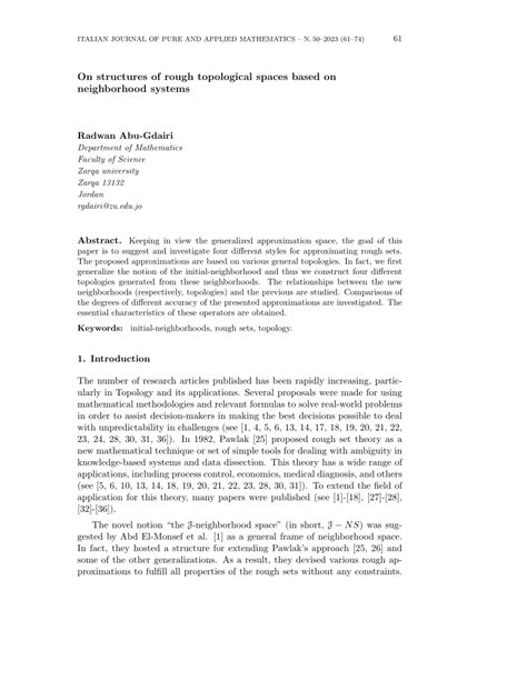 Pdf On Structures Of Rough Topological Spaces Based On Neighborhood